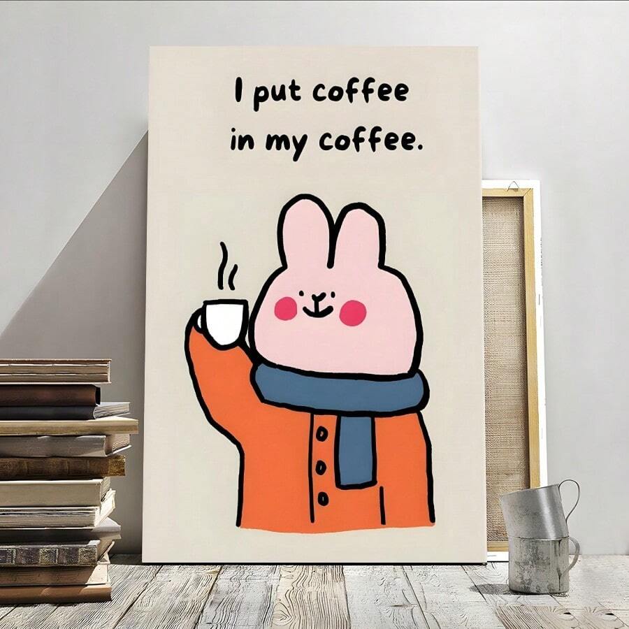 1 Pc Framed Coffee Poster Bunny Print Kawaii Printable Wall Art Pop ...
