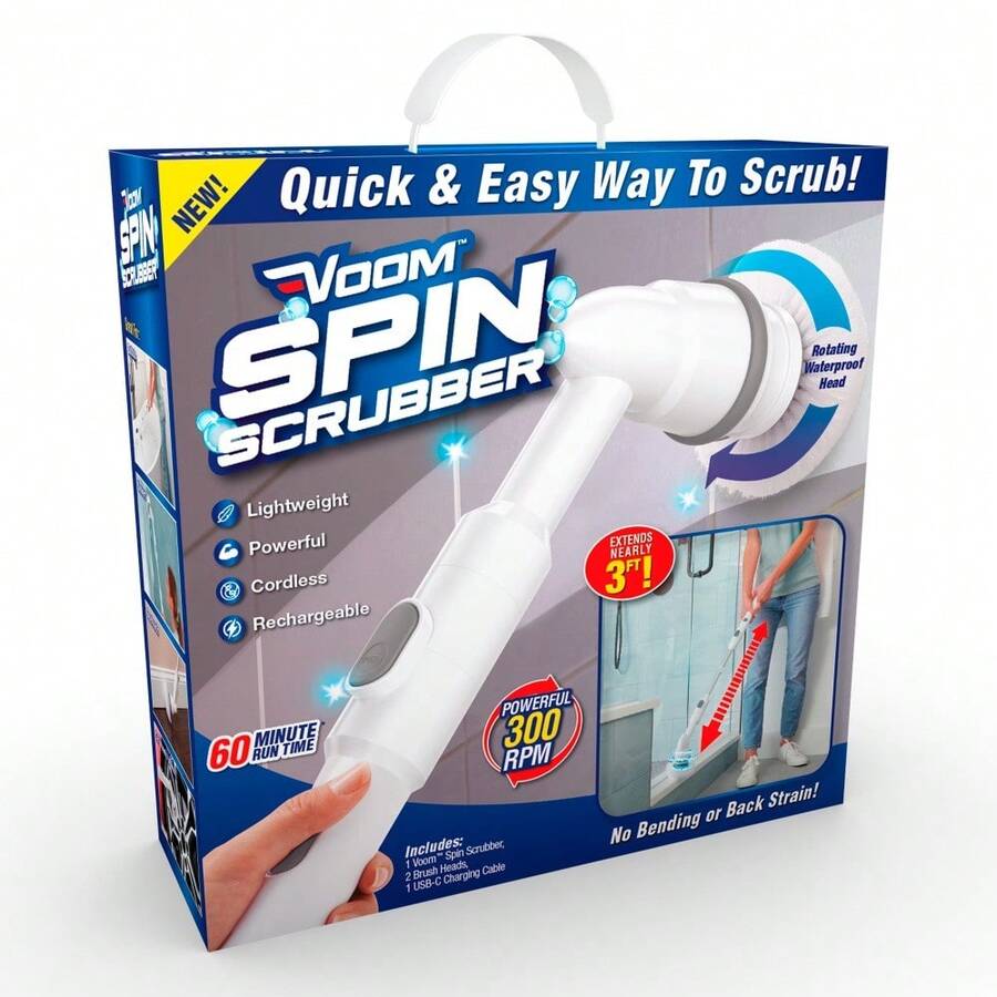Rechargeable Cordless Spin Scrubber - Powerful Cleaning With 2 Brush ...