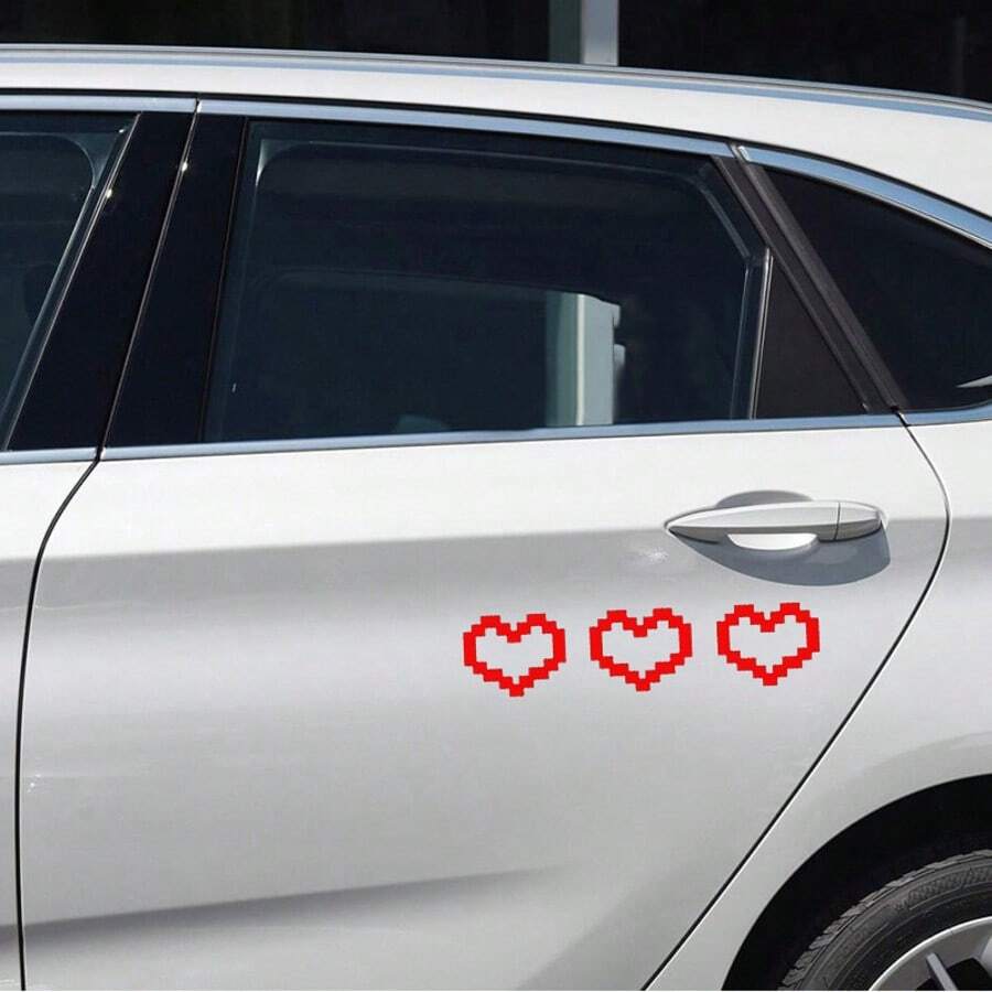 3pcs Pixel Heart Car Stickers, Waterproof Window Decals, Pink Pixel ...