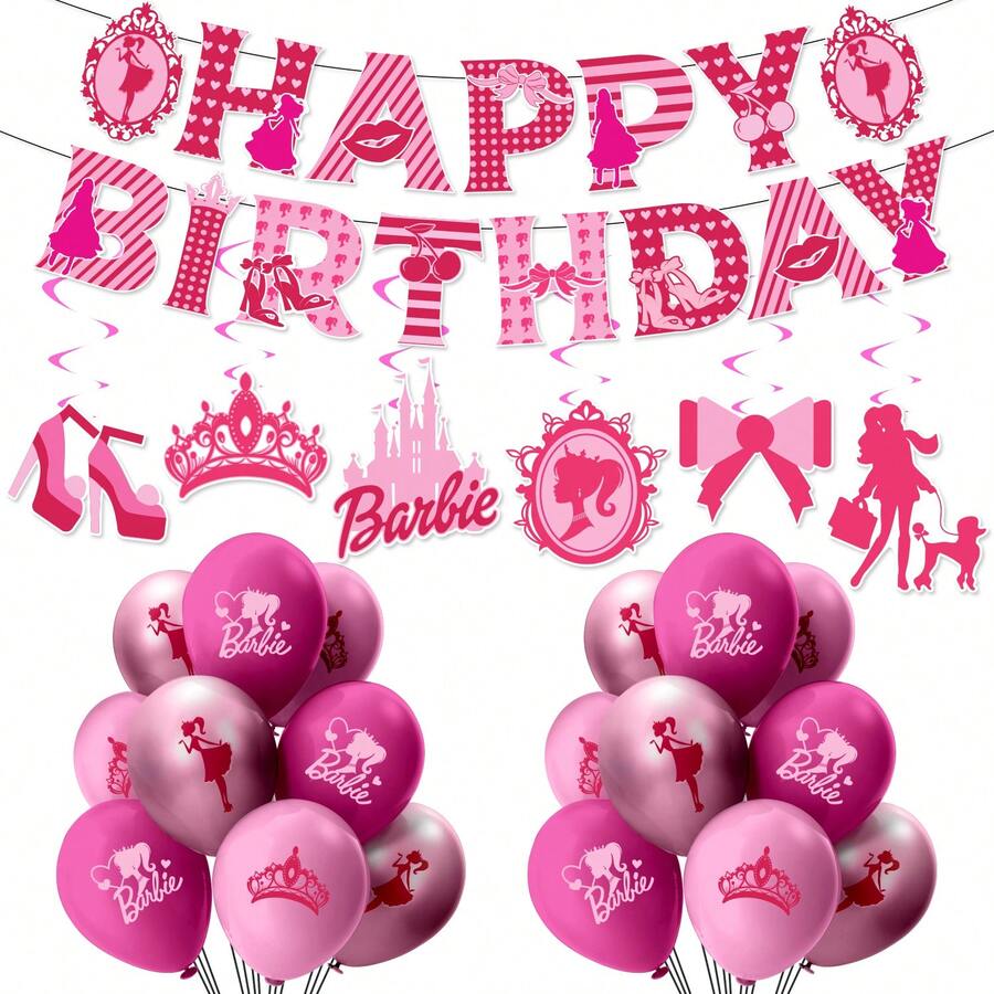 Mattel 25PCS Barbie Officially Licensed Barbie Series Pink Balloon Set ...