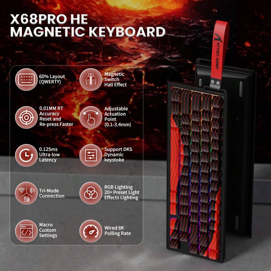 ATTACK SHARK X68 PRO HE Wireless Gaming Keyboard With Rapid Trigger ...