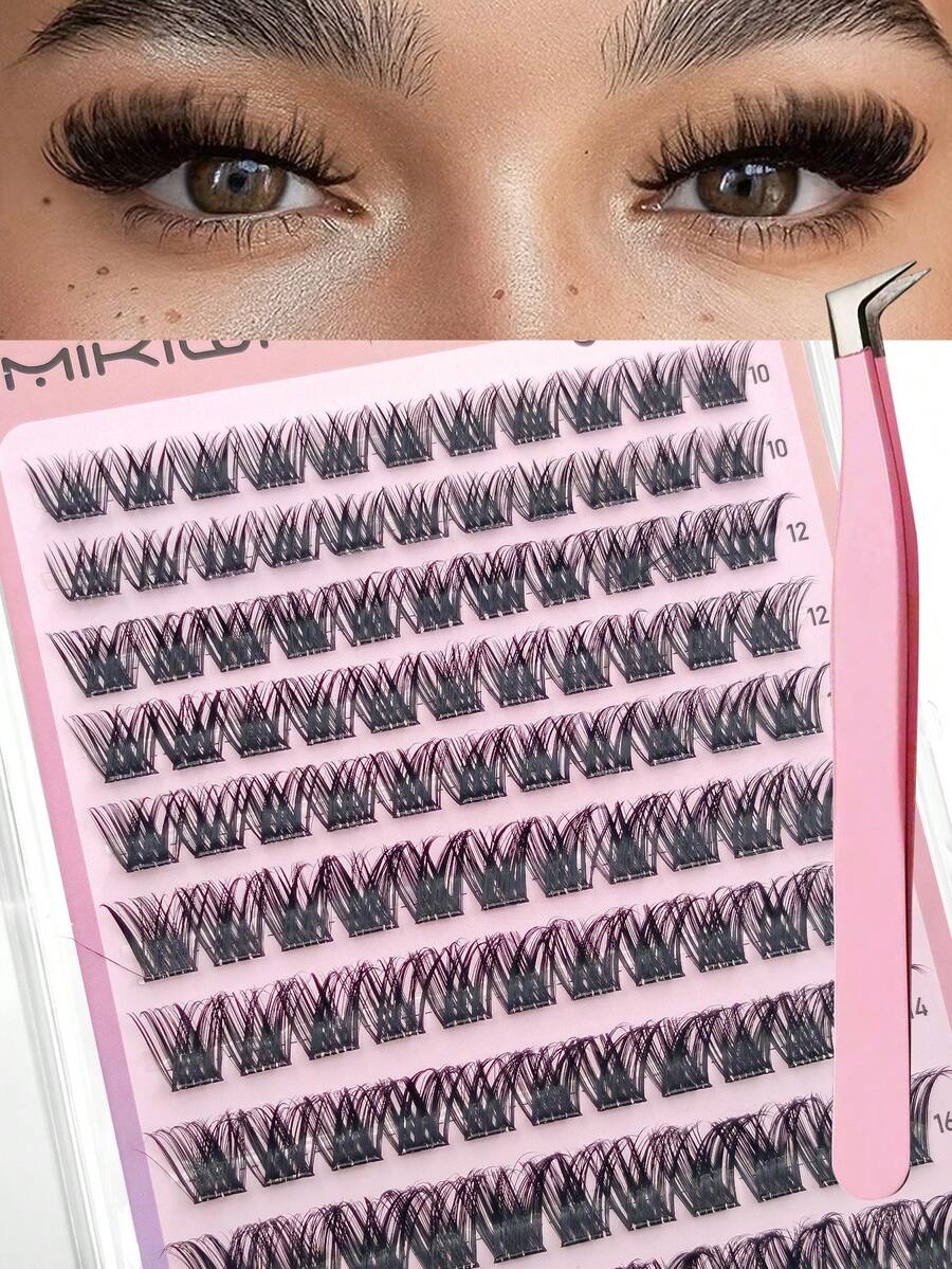 Mikiwi 110PCS Self Adhesive Cluster Lashes Kit With Tweezers,Reusable ...