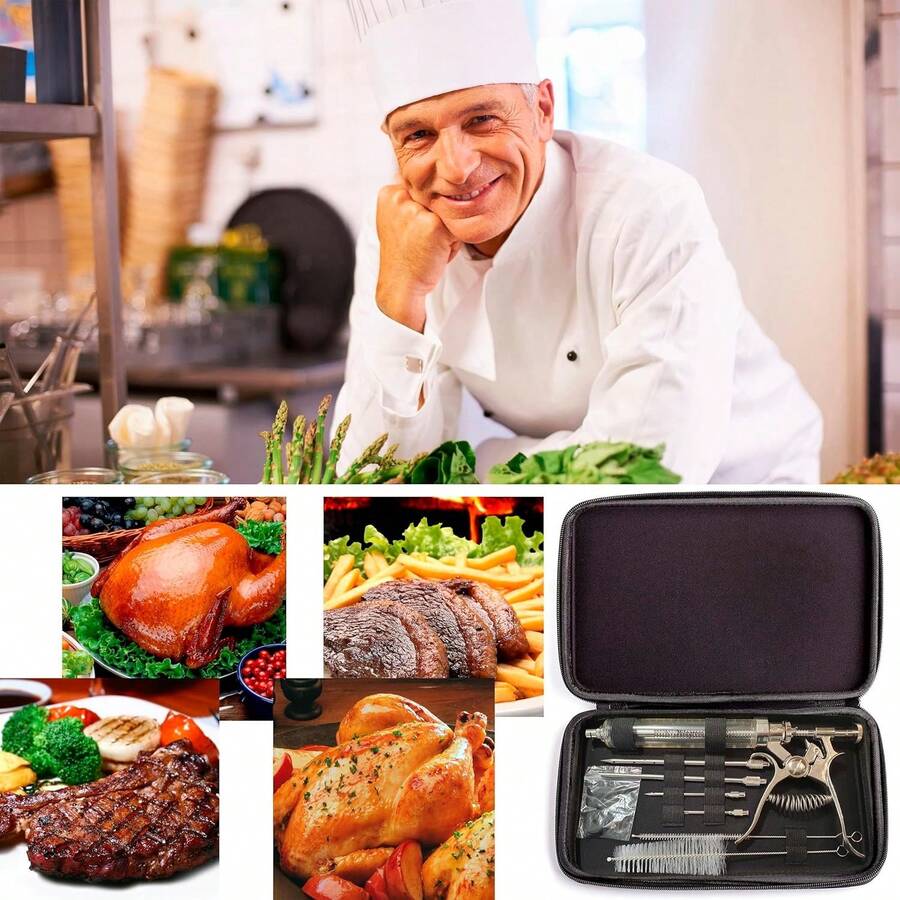 Meat Injector Syringe Stainless Steel Outdoor Meat Kit Marinade Flavor ...