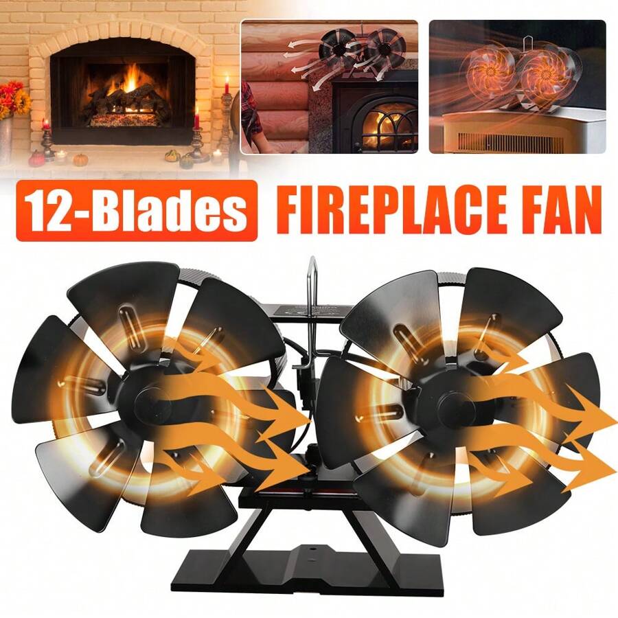12 Blades Stove Fireplace Fan Heat Wood Log Burner Top Fire Fan Burner ...
