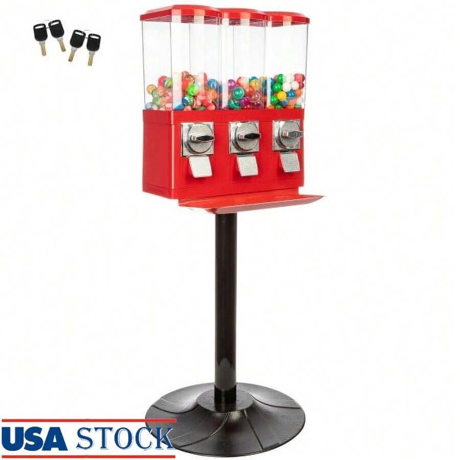 Triple Compartment Candy Dispenser Machine With Stand Gumball Vending ...