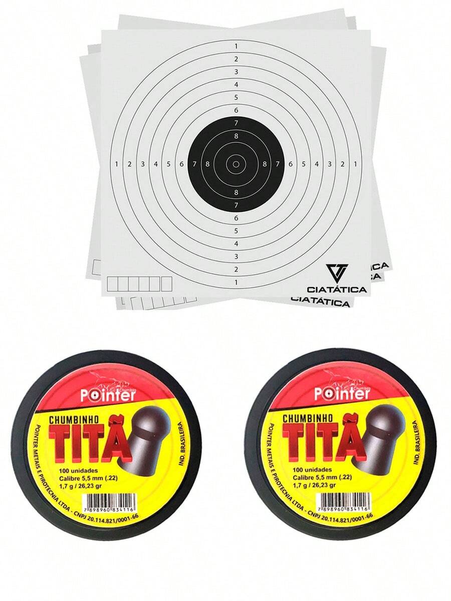Kit 200 Pointer Titan 5.5mm Heavy Pellets And 100 14x14cm Paper Targets For Rifle And Shotgun ...