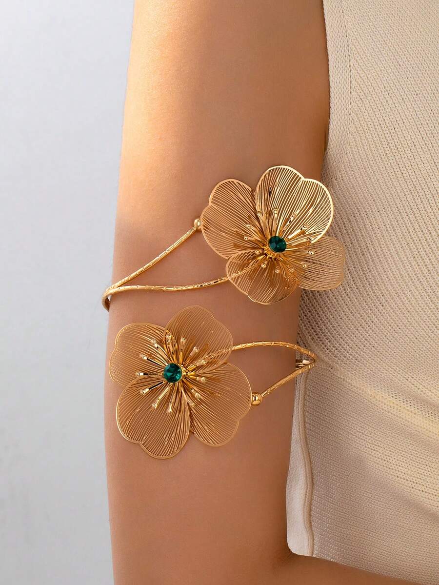 1pc Exclusive Design Hollow Floral Inlaid Armband, Suitable For Women's ...