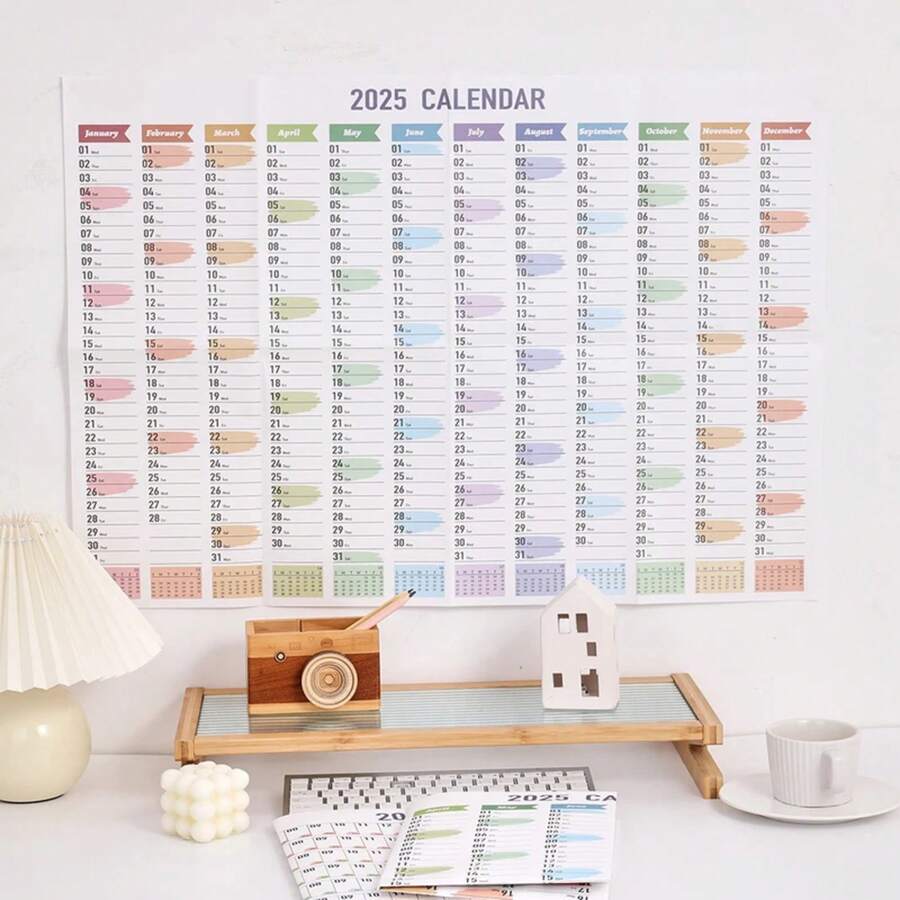 1 Pc 2025 Colorful Large Size Paper Wall Calendar With Stickers And ...