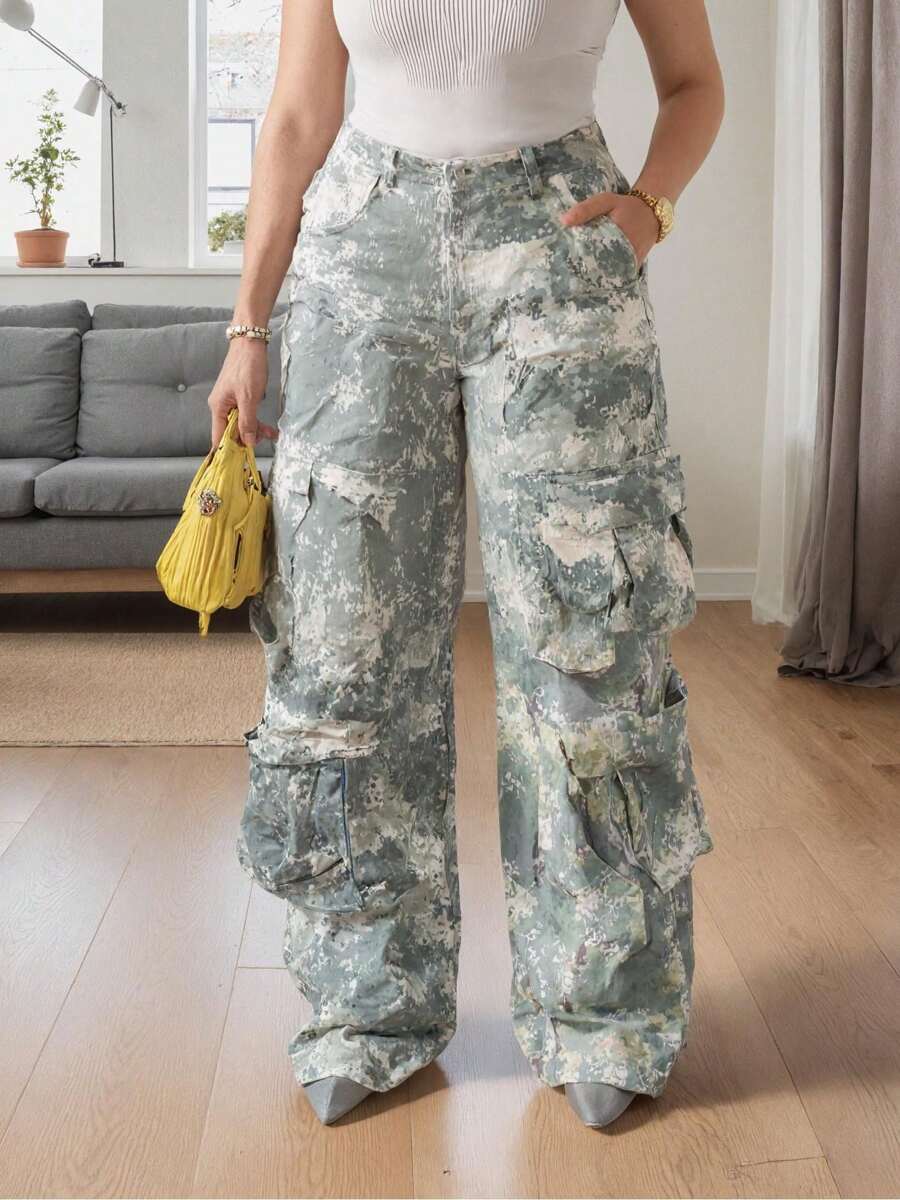 Women's Patchwork Jeans Baggy Jeans Overalls Camouflage Jeans Hip-Hop ...