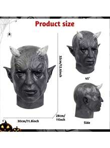 1pc New Black Ox Horn Devil Full Face Latex Mask, Scary Haunted House ...