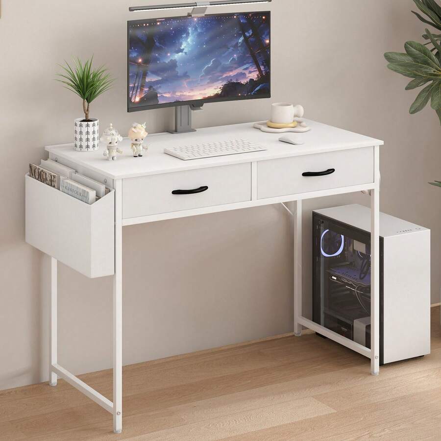 Advwin Advwin 100cm Computer Desk With 2 Drawers And Storage Bag Makeup ...