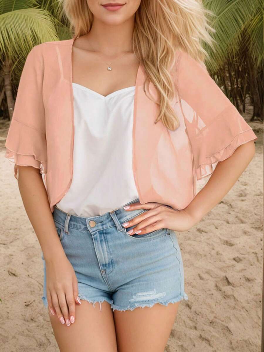 tooluck Women's Cardigan Bolero Shrug Ruffle Short Sleeve Open Front ...