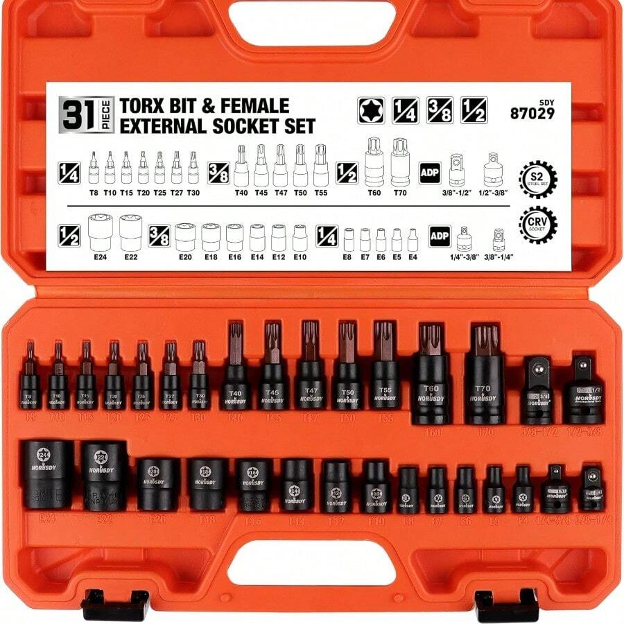 HORUSDY 31Piece Torx Bit Socket And Female External Socket Set 14 Star ...