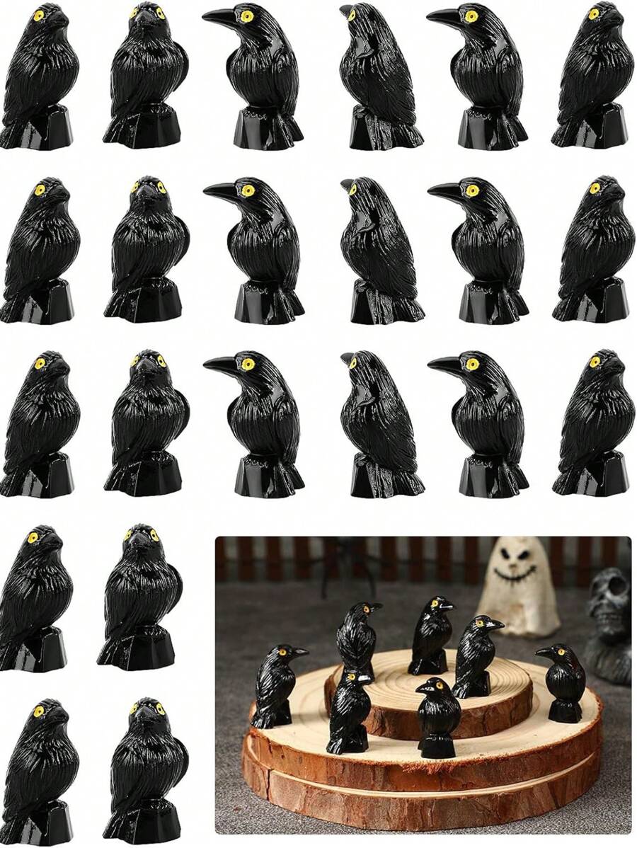 10pcs Mini Resin Crows,Black Halloween Ravens Figurines Tiny Little ...