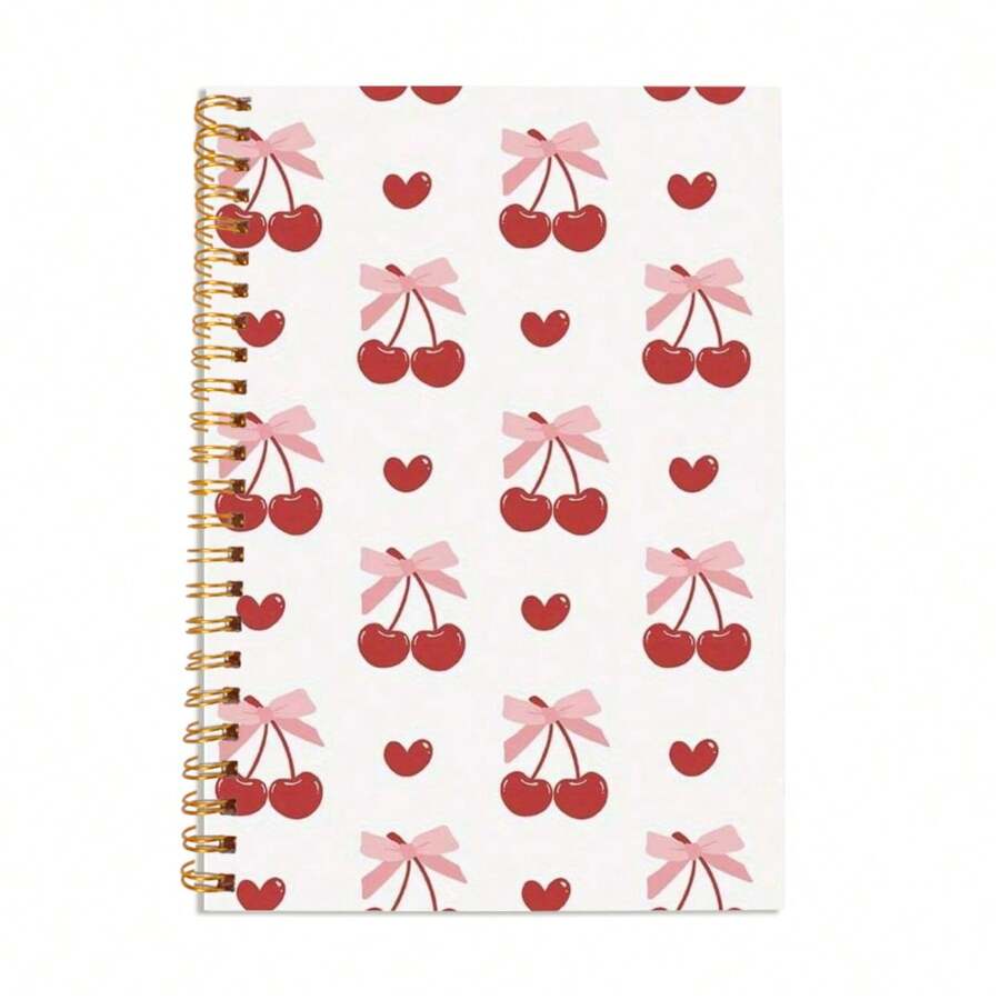 1pc Cute Cherry Bow Notebook - Red, College Ruled, 5.5*8.3in, Perfect ...