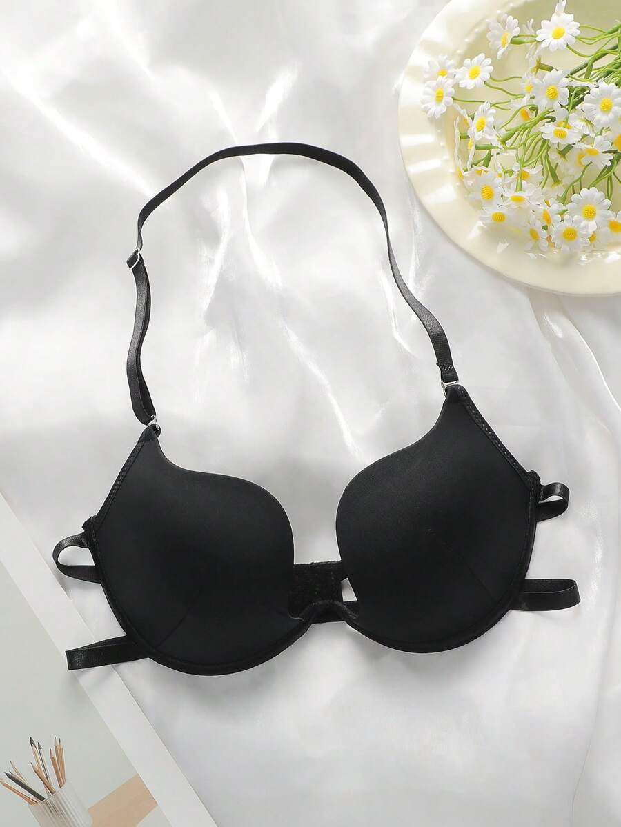 1pc Women's Sexy Low-Cut U-Shaped Deep V Bra, Solid Color, With ...