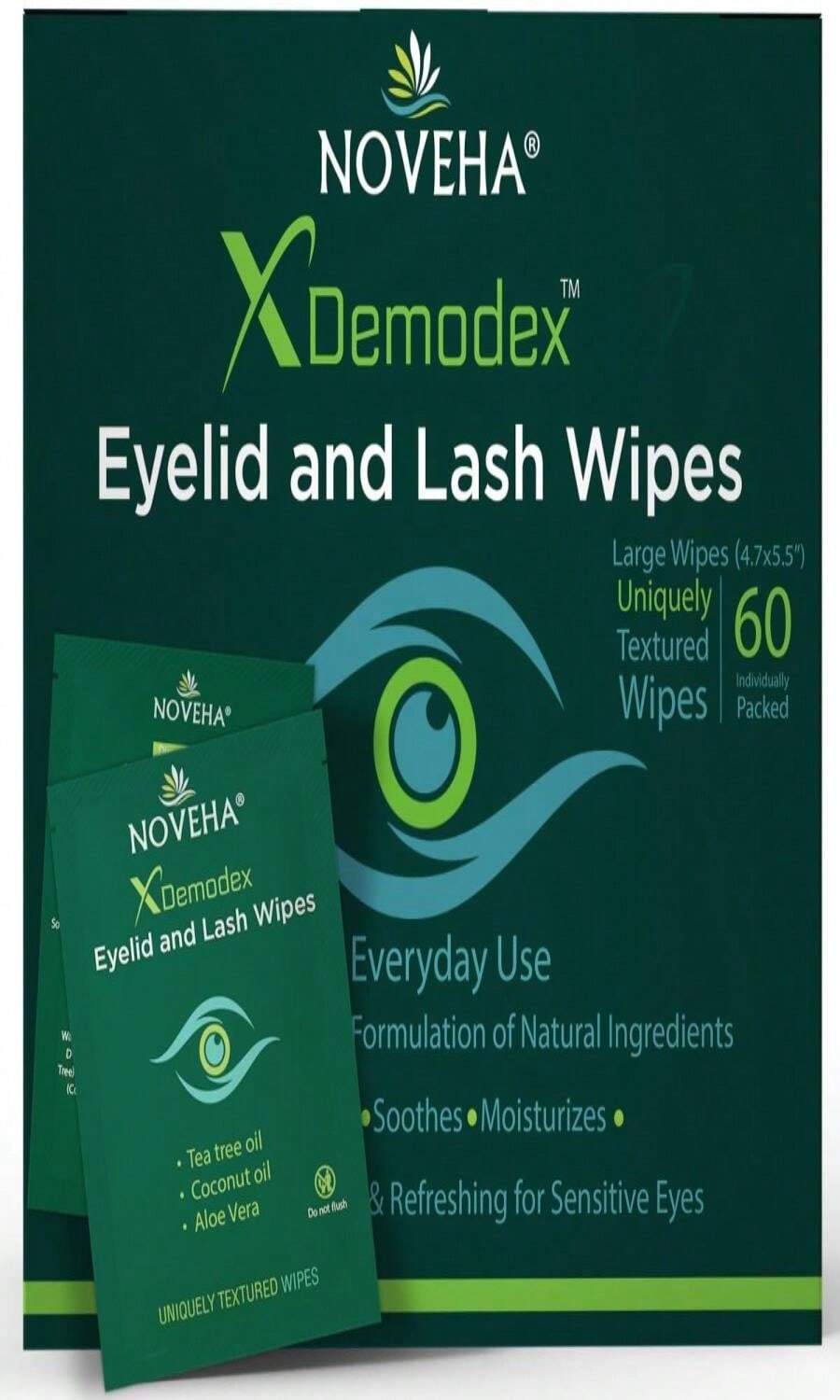 NOVEHA Demodex Eyelid & Lash Wipes | Box Of 60 Individually Wrapped ...