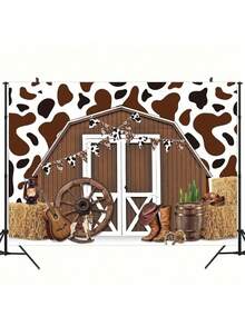 Joyful Cow Print Barn Background: Western Farmhouse Cowboy Haystack ...