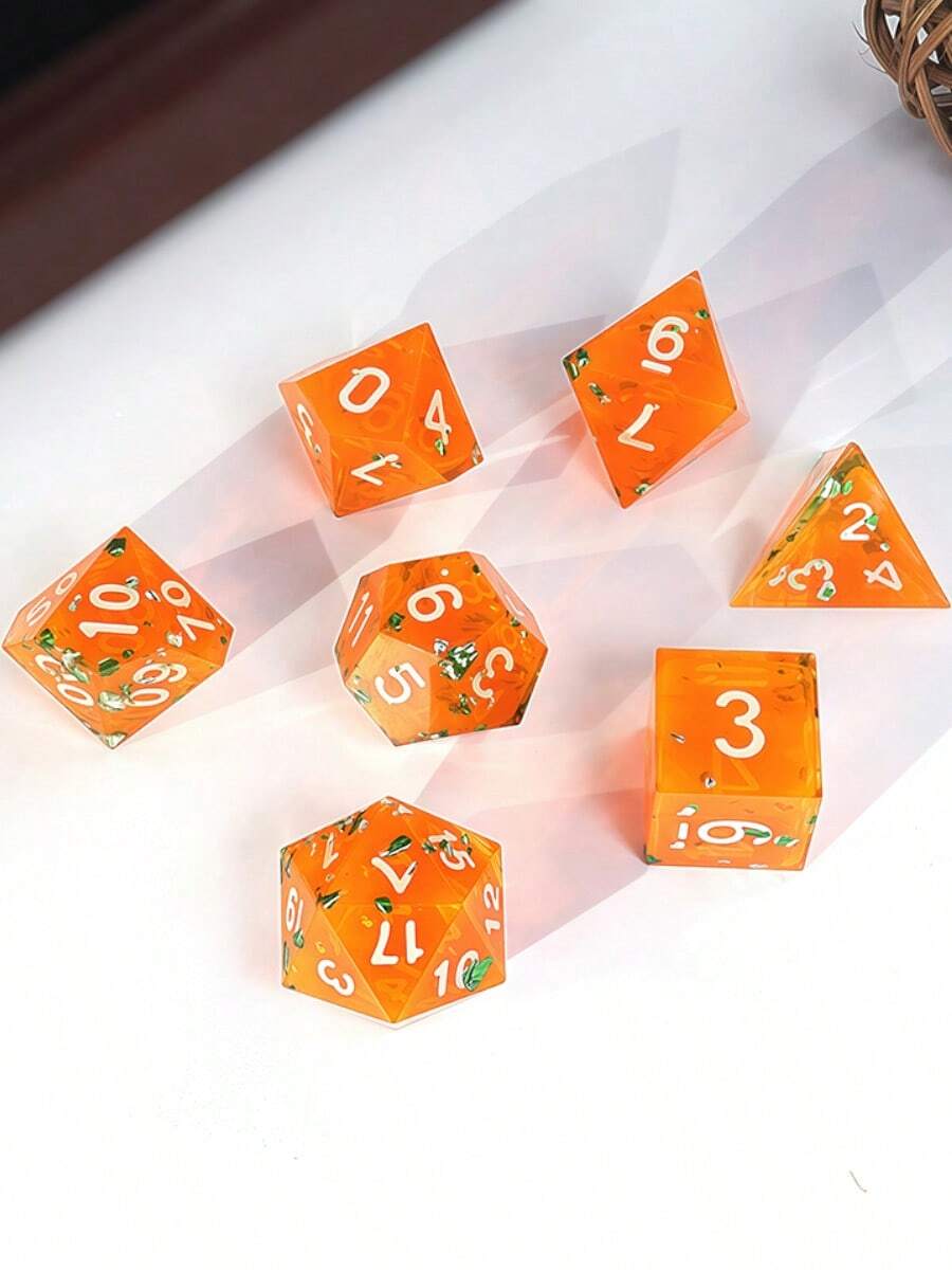 7pcs Multi-Faceted Dice Set, Sharp Edges, Orange Body, With Metal Box ...