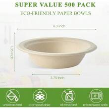 500 Pack 12 OZ Paper Bowls Bulk Disposable Compostable Ecofriendly ...