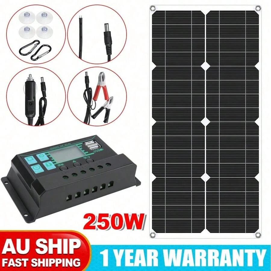 Solar Panel 12V 24V Battery Charger Flexible Charging Kit With ...