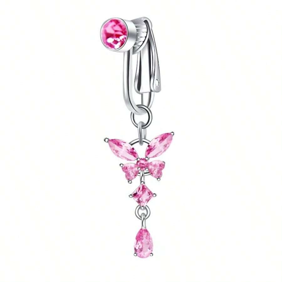 Zirconia Butterfly Navel Piercing Fake Belly Button Ring, Tk Fire Clip-On Sexy Navel Dancer ...
