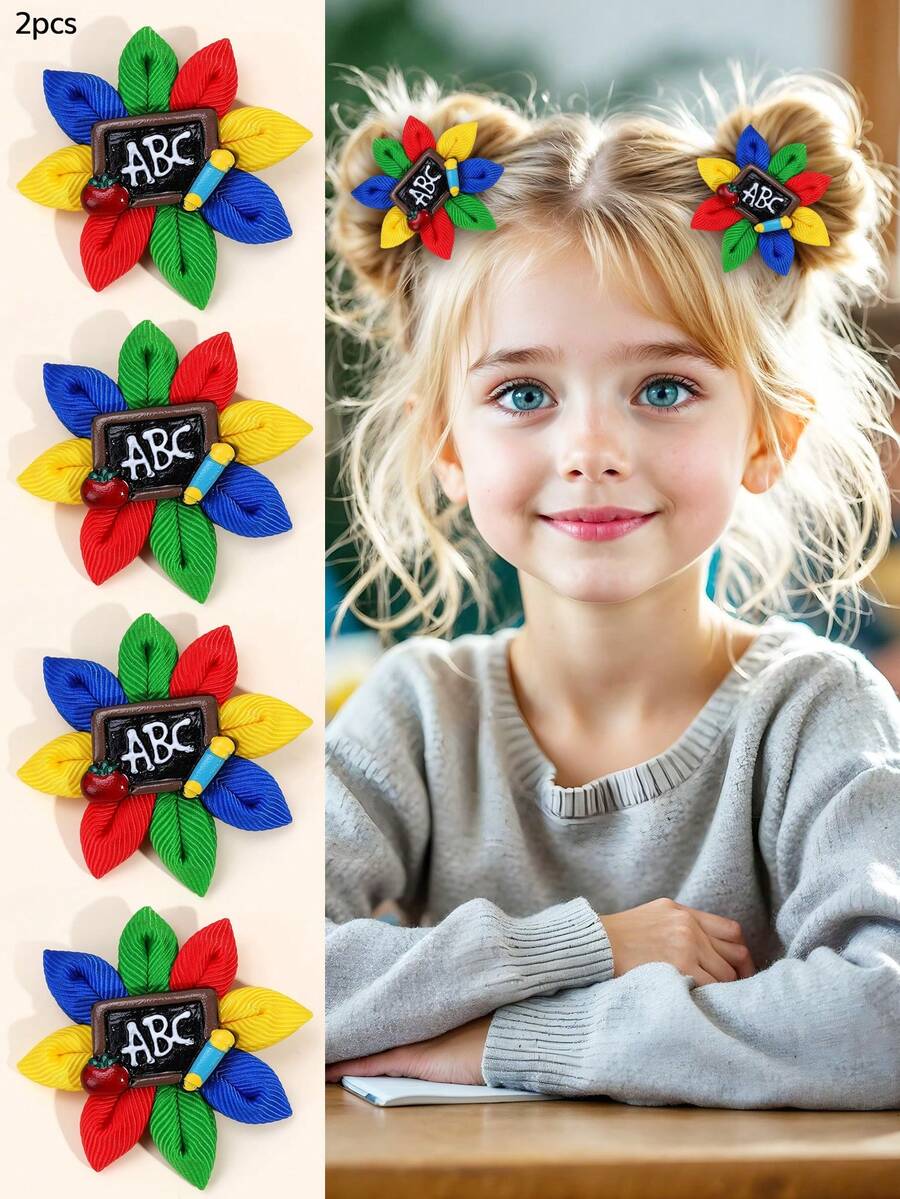 2pcs Back To School Cartoon Accessory Decor Hair Clips,Fabric Blackbord ...