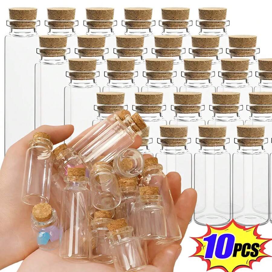 10PCS 5ml-20ml Small Glass Bottles With Cork Stoppers DIY Decoration ...