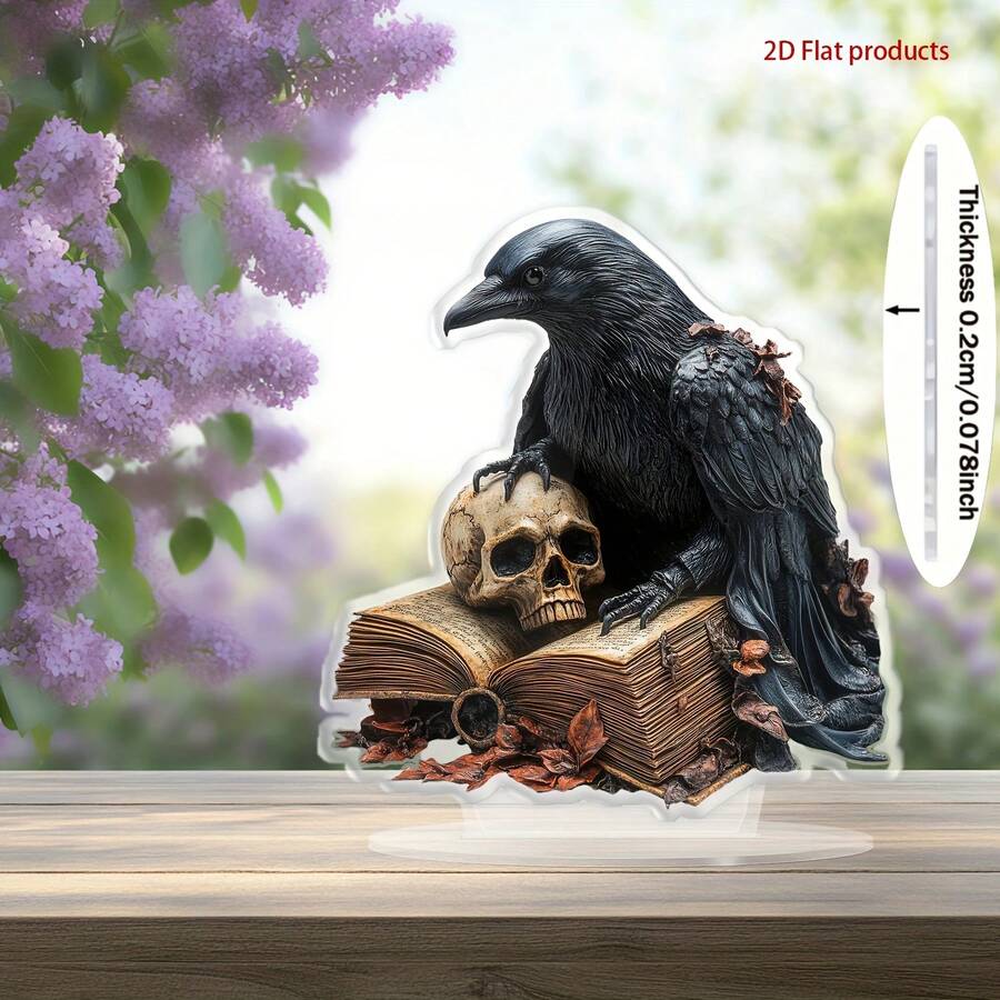 1pc 2D Acrylic Flat Raven & Skull Decor - Gothic Halloween Decoration ...