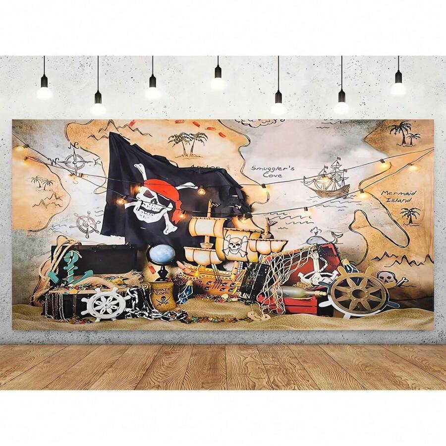 1pc, Photography Backdrop, Pirate Treasure Map Photo Backdrop Birthday ...