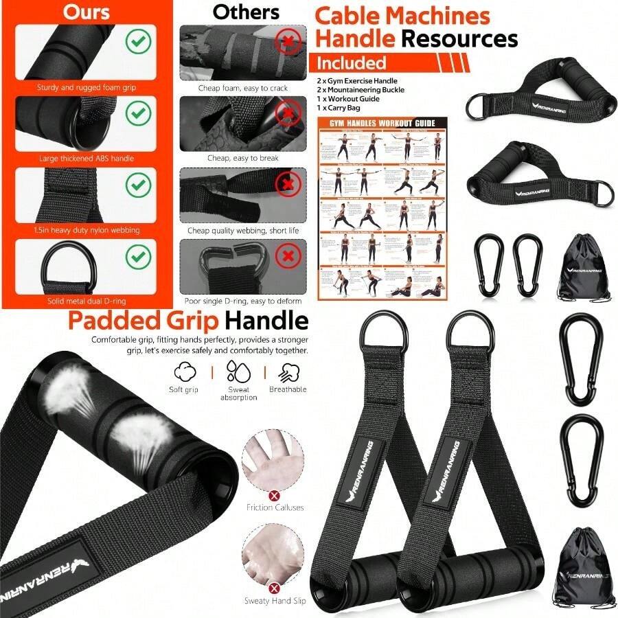 Gym Exercise Handles, Replament Handle Attachments For Cable Machine ...