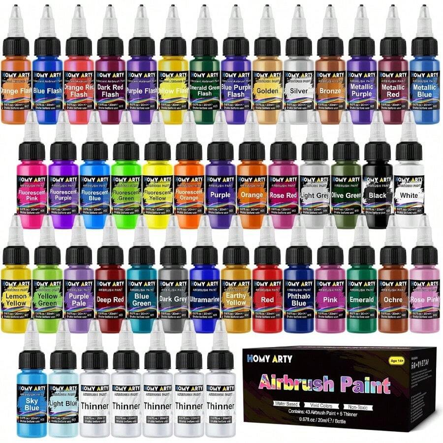 HOMY ARTY Airbrush Paint 43 Colors With 5 Thinner Ready To Spray ...