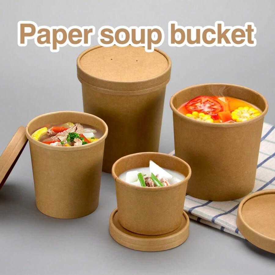 10pcs Kraft Paper Bucket Party Snack Box Snack Box Congee Bucket Noodle ...