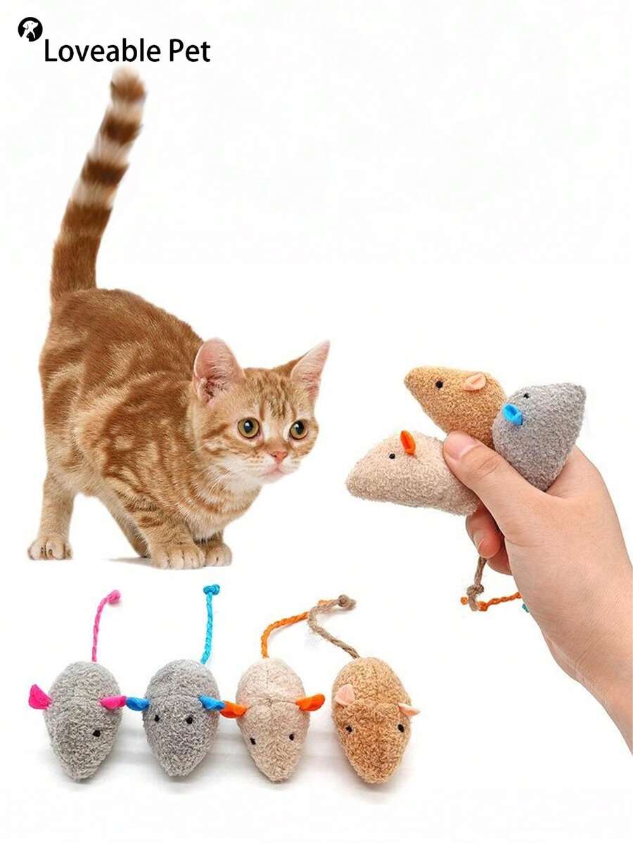 3 Pcs Teasing Cat Plush Simulated Mouse, Long-Haired Plush Bird ...