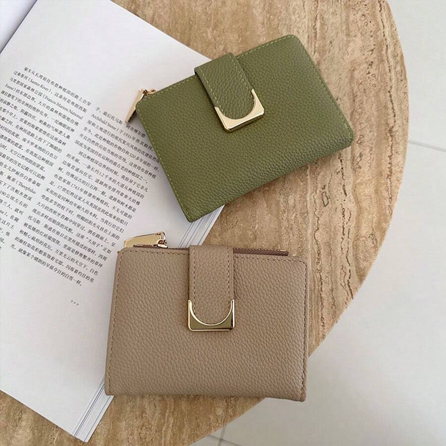 Minimalist Elegant Litchi Grain Women PU Leather Short Zipper Wallet ...