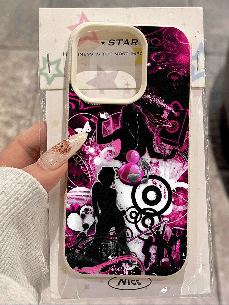 1 Stück Mode Schwarz & Pink Band Mädchen Gruppe Collage Muster Litchi ...