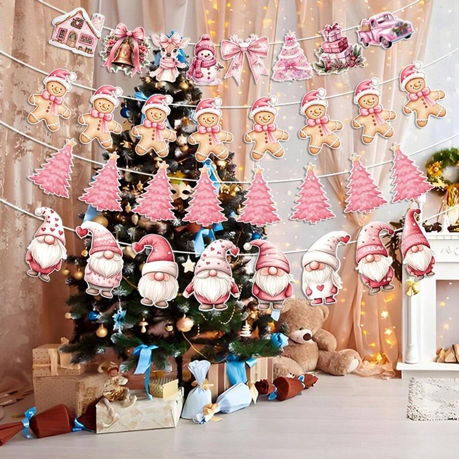 4pcs Christmas Pull Flower Pull Flag Banners, Christmas Party Supplies ...