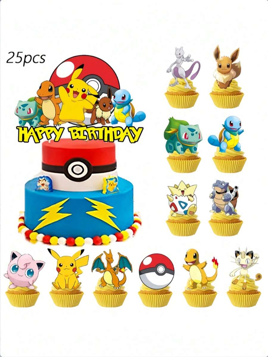 pokemon 25pcs Pokemon Cake Topper,Cupcake Toppers,Pokemon Birthday ...