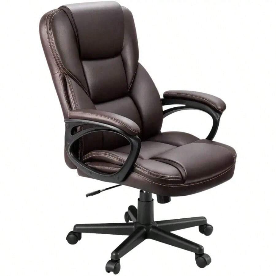 Faux Leather HighBack Executive Office Chair With Lumbar Support Brown ...