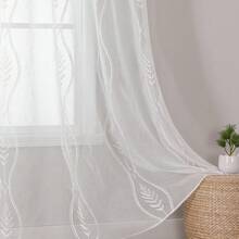 2pcs White Wavy Leaf Pattern Curtains, Modern Minimalist Style, With ...