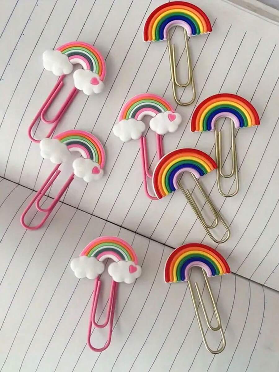5pcs Cute Cartoon Rainbow Paper Clips, Creative Bookmarks And File ...