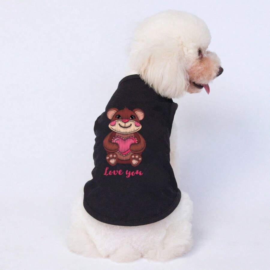 1PC Black Love You Teddy Bear Printed Pet Tank Top Sunscreen Breathable ...