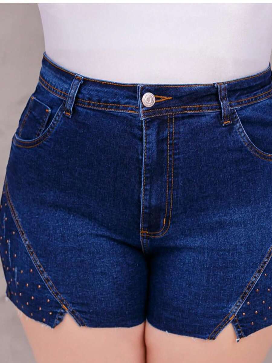 SHORT JEANS PLUS SIZE STRASS WITH ELASTANE | SHEIN USA