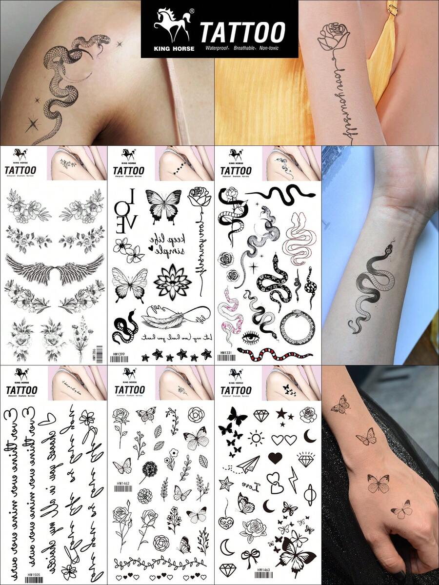KING HORSE 6 piezas de pegatinas de tatuaje temporal impermeable con ...