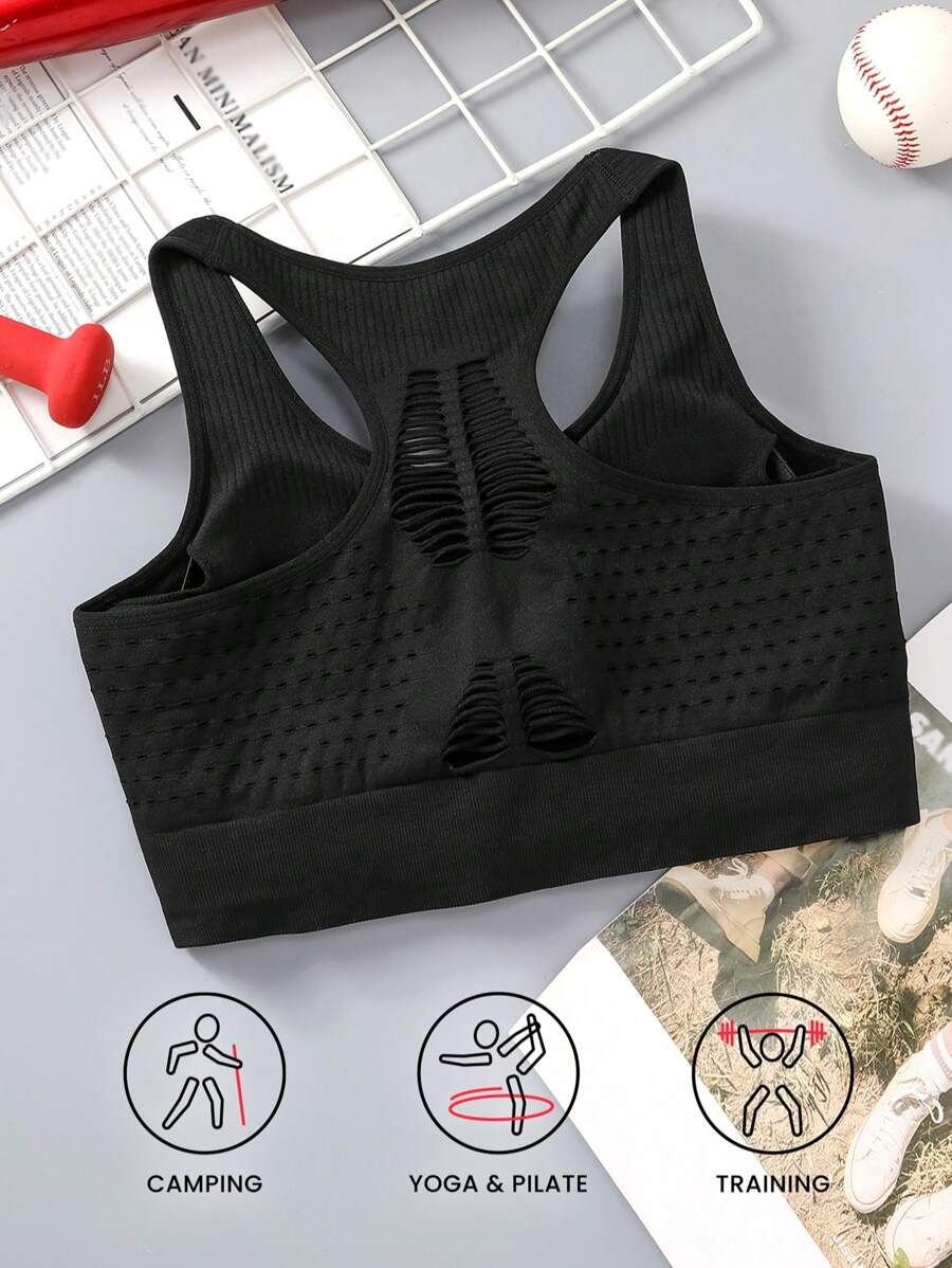 Women's Plus Size Seamless Knitted Band Removable Padded Sports Bra ...