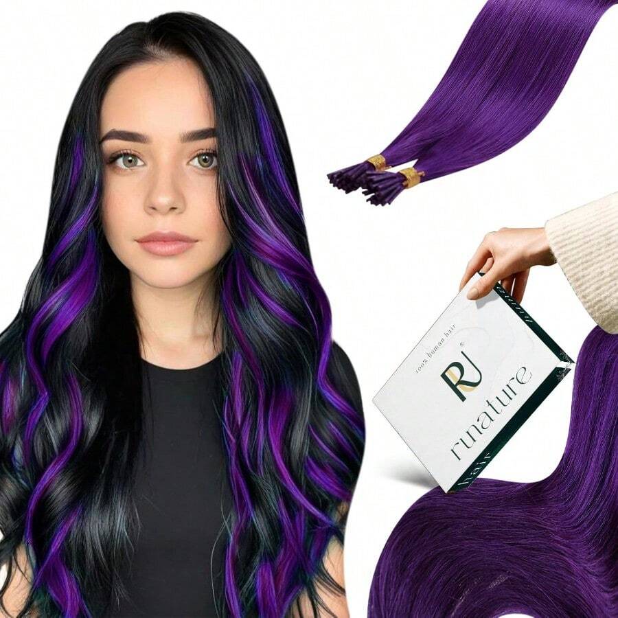 ARUNATURE I Tip Hair Extensions 16 Inch 20g 25s Purple Real Human Hair ...