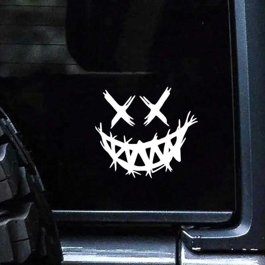 1 Pc Evil Smiling Face Vinyl Sticker, Grinning Bad Smile With X-Shaped ...