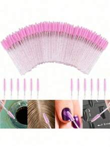 100pcs Crystal Pink Eyelash Brushes, Mascara Wands With Storage Box ...