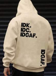 Men's Casual Street Style Hoodie, Apricot Color With Slogan Design ...