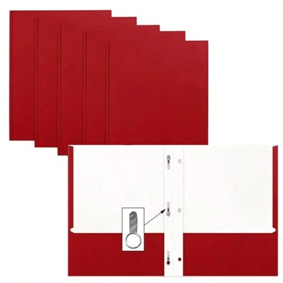 QY Red Paper 2 Pocket Folders With Prongs 50 Pack Matte Texture Letter ...